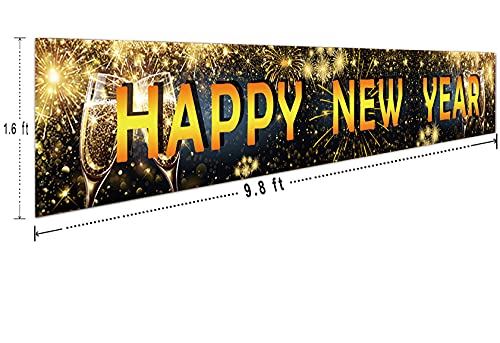 Large Happy New Year Banner New Year Party Decoration New Year Eve Sign Banner 2022 New Year Party Supplies New Year Home Hanging Decoration for Outdoor & Indoor (9.8 x 1.6 feet)