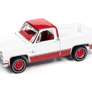 1983 Chevy Silverado 10 Fleetside Pickup Truck White & Carmine Red w/Red Interior Ltd Ed 17120 pcs 1/64 Diecast Model Car by Autoworld 64322-AWSP074 B