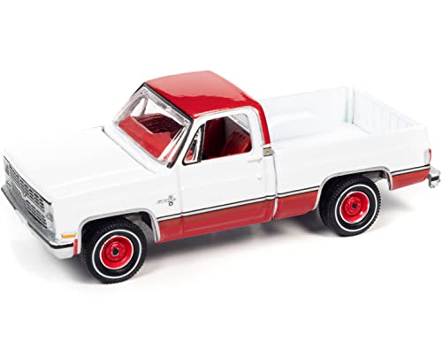 1983 Chevy Silverado 10 Fleetside Pickup Truck White & Carmine Red w/Red Interior Ltd Ed 17120 pcs 1/64 Diecast Model Car by Autoworld 64322-AWSP074 B