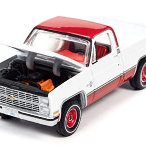 1983 Chevy Silverado 10 Fleetside Pickup Truck White & Carmine Red w/Red Interior Ltd Ed 17120 pcs 1/64 Diecast Model Car by Autoworld 64322-AWSP074 B