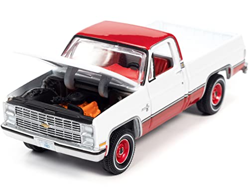 1983 Chevy Silverado 10 Fleetside Pickup Truck White & Carmine Red w/Red Interior Ltd Ed 17120 pcs 1/64 Diecast Model Car by Autoworld 64322-AWSP074 B