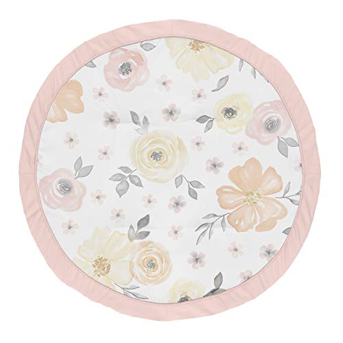 Sweet Jojo Designs Yellow and Pink Watercolor Floral Girl Baby Playmat Tummy Time Infant Play Mat - Blush Peach Orange Cream Grey and White Shabby Chic Rose Flower Farmhouse