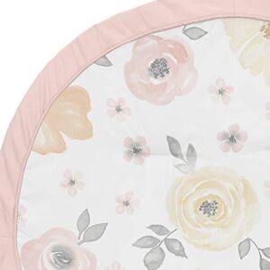 Sweet Jojo Designs Yellow and Pink Watercolor Floral Girl Baby Playmat Tummy Time Infant Play Mat - Blush Peach Orange Cream Grey and White Shabby Chic Rose Flower Farmhouse