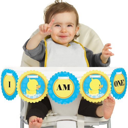 Big Dot of Happiness Ducky Duck 1rst Birthday Highchair Decor - I Am One - First Birthday High Chair Banner