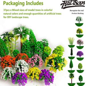 hatisan 37pcs Mixed Model Trees 1.45-5.5 inch (3.7 -14 cm), Ho Scale Trees Diorama Supplies, Model Train Scenery, Fake Trees for Projects, DIY Scenery Landscape Woodland Scenery - Multiple Type