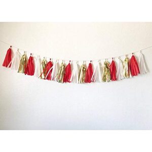 15pcs 14inch Tassel Garland Tassel Banner Red, White, and Gold Tassel Garland for Weddings, Baby Shower, Bridal Shower, Birthday, Graduation Party, Nursery Decoration