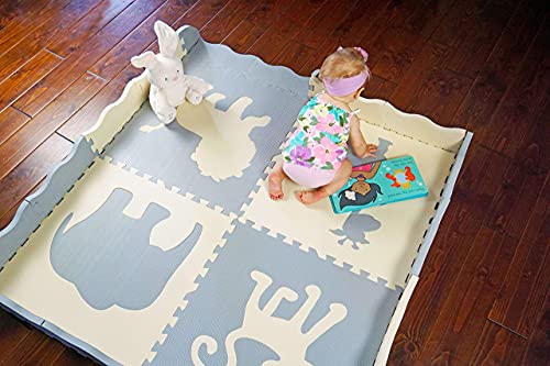 Baby Play Mat - Large (60"x60") Foam Interlocking Floor Tiles | Non-Toxic, Waterproof, Crawling, Tummy Time Mat, Fence Edge | Children's Playroom & Nursery | Infant, Toddler, Kid