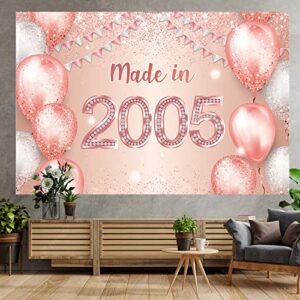 Made in 2005 Rose Gold Happy 18th Birthday Banner Cheers to 18 Years Old Backdrop Balloon Confetti Theme Decor Decorations for Girls Women Pink Birthday Party Supplies Bday Background Glitter