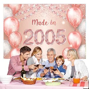 Made in 2005 Rose Gold Happy 18th Birthday Banner Cheers to 18 Years Old Backdrop Balloon Confetti Theme Decor Decorations for Girls Women Pink Birthday Party Supplies Bday Background Glitter