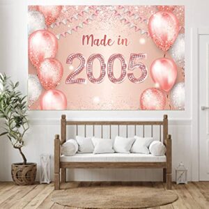 Made in 2005 Rose Gold Happy 18th Birthday Banner Cheers to 18 Years Old Backdrop Balloon Confetti Theme Decor Decorations for Girls Women Pink Birthday Party Supplies Bday Background Glitter