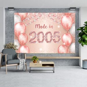 Made in 2005 Rose Gold Happy 18th Birthday Banner Cheers to 18 Years Old Backdrop Balloon Confetti Theme Decor Decorations for Girls Women Pink Birthday Party Supplies Bday Background Glitter