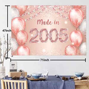 Made in 2005 Rose Gold Happy 18th Birthday Banner Cheers to 18 Years Old Backdrop Balloon Confetti Theme Decor Decorations for Girls Women Pink Birthday Party Supplies Bday Background Glitter