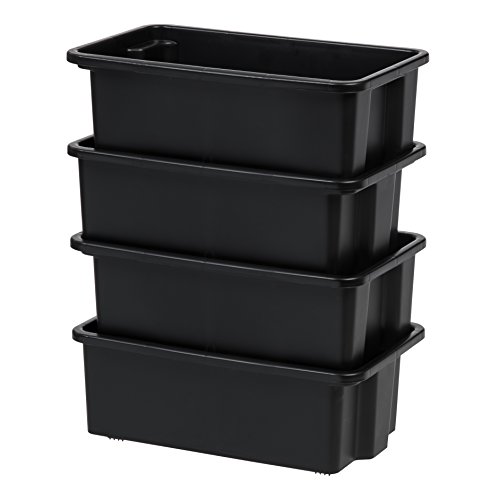 IRIS USA TR-240 Stacking Storage Tray, Small, Black, 4 Pack