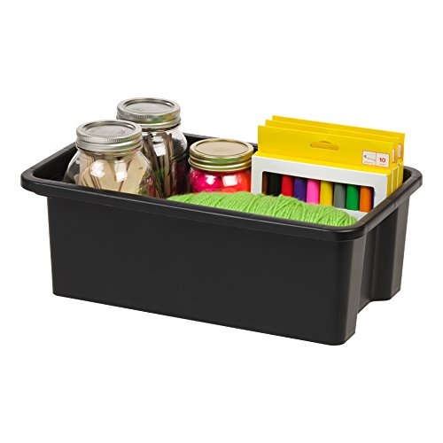 IRIS USA TR-240 Stacking Storage Tray, Small, Black, 4 Pack