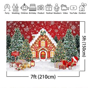 Mocsicka Christmas House Backdrop Christmas Candy House Snowflake Wonderland Pine Tree Photography Background for Kids Vinyl Cookie Exchange Kids Theme Birthday Party Decoration Banner (7x5ft)