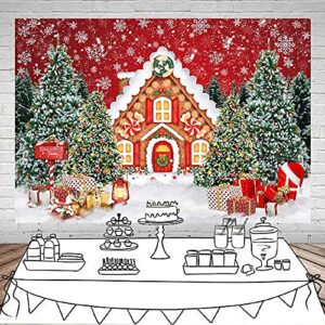 Mocsicka Christmas House Backdrop Christmas Candy House Snowflake Wonderland Pine Tree Photography Background for Kids Vinyl Cookie Exchange Kids Theme Birthday Party Decoration Banner (7x5ft)