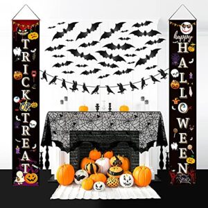 halloween decorations outdoor indoor trick or treat halloween signs for front door porch décor halloween welcome signs lace spider web fireplace mantel scarf halloween crow garland bat stickers