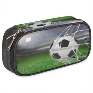 pencil case pu leather pencil pouch pencil bags soccer pencil organizer with zipper, adults pencil boxes makeup bag ball net pencil storage bag for office school