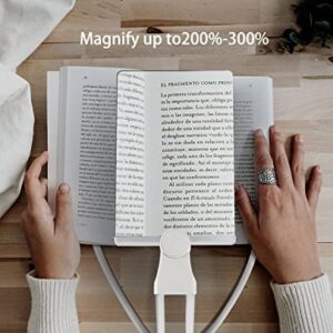 Magnifier for Reading 2x-3x Hands Free Magnifying Glass Neckwear Rectangular Full Page View, for Seniors, Men and Women, Magnifying Lens for Sewing, Cross Stitch, Needlepoint, Jewelry, Coins(White)