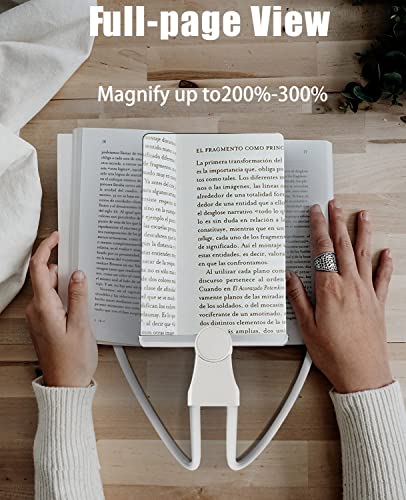 Magnifier for Reading 2x-3x Hands Free Magnifying Glass Neckwear Rectangular Full Page View, for Seniors, Men and Women, Magnifying Lens for Sewing, Cross Stitch, Needlepoint, Jewelry, Coins(White)