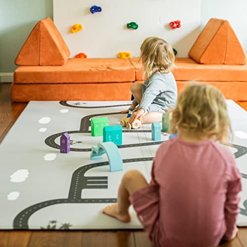 Ruggish Lulu Play Rug 4.8 x 7.0 ft - Soft Cushion Reversible Baby Kids Playmat + Interactive Play Map + Waterproof (Beige, Neutral Grey Tones)