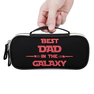 Best Dad in The Galaxy PU Leather Pencil Pen Case Organizer Travel Makeup Handbag Portable Stationery Bag