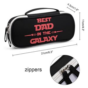 Best Dad in The Galaxy PU Leather Pencil Pen Case Organizer Travel Makeup Handbag Portable Stationery Bag