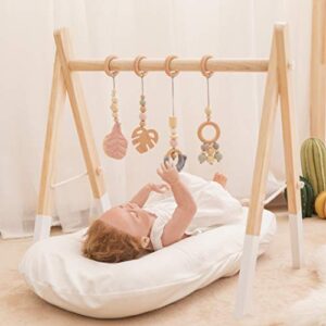 let's make Wood Baby Gym with 4 Wooden Pendant Toys Foldable Baby Play Gym Frame Activity Gym Hanging Bar Newborn Gift Baby Girl and Boy Gym