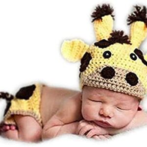 Newborn Baby Photography Props Boy Girl Crochet Knit Cattle Hat Shorts Photography Shoot Outfits Yellow