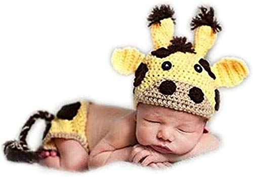 Newborn Baby Photography Props Boy Girl Crochet Knit Cattle Hat Shorts Photography Shoot Outfits Yellow