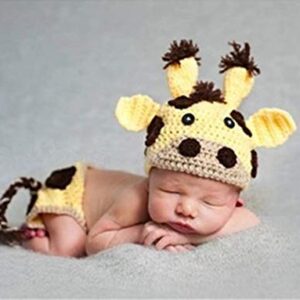 Newborn Baby Photography Props Boy Girl Crochet Knit Cattle Hat Shorts Photography Shoot Outfits Yellow