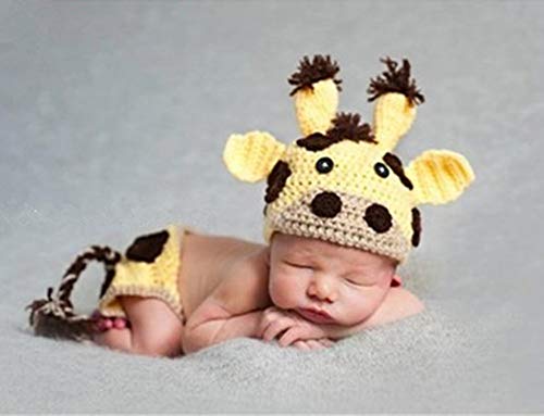 Newborn Baby Photography Props Boy Girl Crochet Knit Cattle Hat Shorts Photography Shoot Outfits Yellow