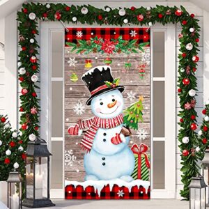 tiamon christmas snowman door covers decoration xmas wood grain snowman winter snowflake backdrop snowman door banner for front door farmhouse christmas holiday party decor supplies, 6 x 3 feet