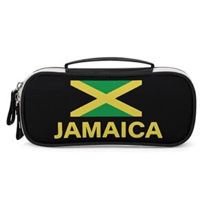 jamaica flag pu leather pencil pen case organizer travel makeup handbag portable stationery bag