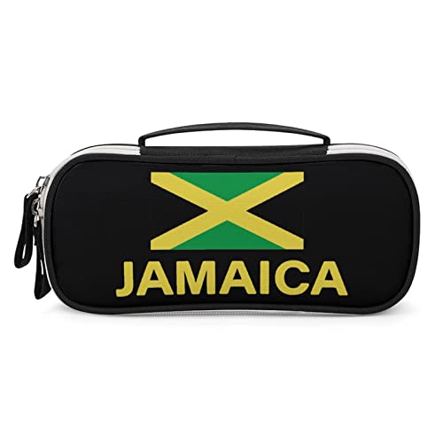 Jamaica Flag PU Leather Pencil Pen Case Organizer Travel Makeup Handbag Portable Stationery Bag