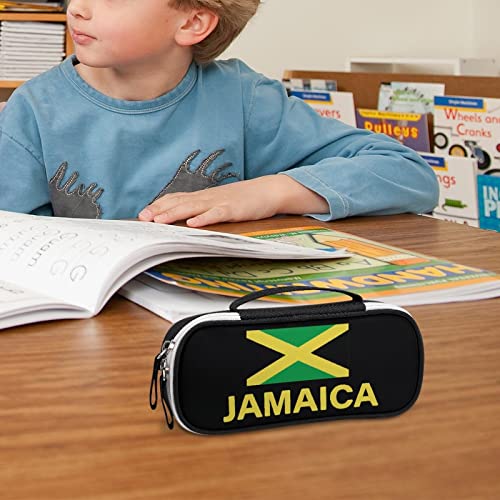 Jamaica Flag PU Leather Pencil Pen Case Organizer Travel Makeup Handbag Portable Stationery Bag