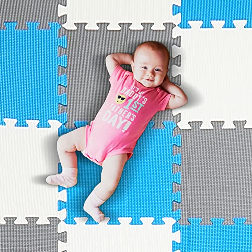 24 Pcs Baby Play Mat Kids Toddler Playmat Soft Foam Mats for Floor Baby Squares Floor Pads for Babies EVA Interlocking Foam Floor Mats for Baby Puzzle Play Mats Tiles for Gym Home (White, Grey, Blue)