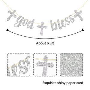 MonMon & Craft God Bless Banner / Baby Shower Party Decor / Baby Shower / First Communion / Baptisim Christening Party Decorations Silver Glitter