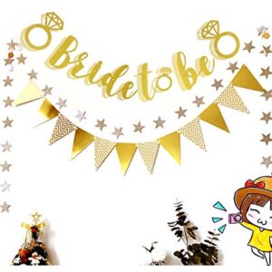 Honbay Glitter Gold Bride to Be Banner with Diamond Ring, Bridal Shower Party Supplies Decorations (Gold)