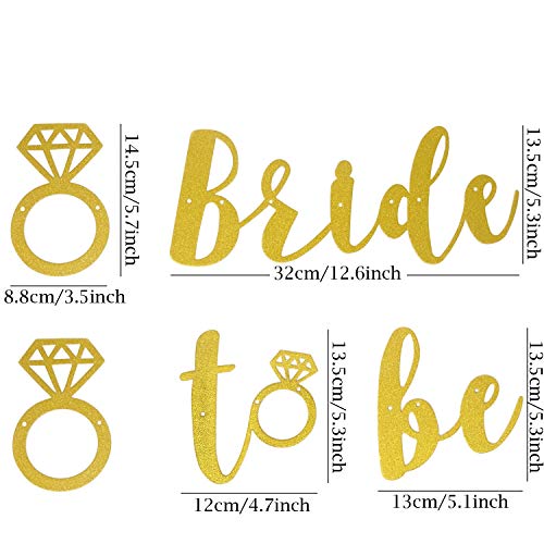 Honbay Glitter Gold Bride to Be Banner with Diamond Ring, Bridal Shower Party Supplies Decorations (Gold)