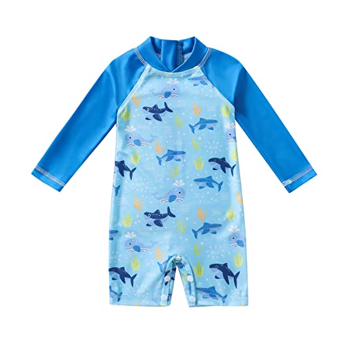 Toddler Baby Boys One Pieces Swimsuit Zipper Long Sleeve Rash Guard Shirts Beach Sunsuit Shark Bathing Suits 6-24M 3T