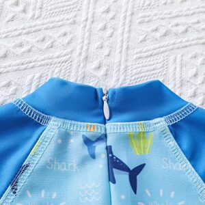 Toddler Baby Boys One Pieces Swimsuit Zipper Long Sleeve Rash Guard Shirts Beach Sunsuit Shark Bathing Suits 6-24M 3T