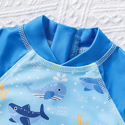 Toddler Baby Boys One Pieces Swimsuit Zipper Long Sleeve Rash Guard Shirts Beach Sunsuit Shark Bathing Suits 6-24M 3T