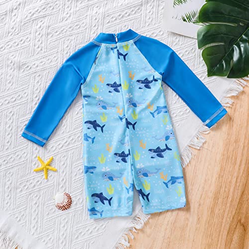 Toddler Baby Boys One Pieces Swimsuit Zipper Long Sleeve Rash Guard Shirts Beach Sunsuit Shark Bathing Suits 6-24M 3T