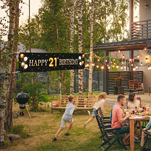 Kimini-Ki Happy 21st Birthday Banner, Lager 21st Birthday Banner Backdrops, 21st Years Old Decor, 21st Birthday Party Decorations for Boys or Girls - Black and Gold (21st)