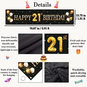 Kimini-Ki Happy 21st Birthday Banner, Lager 21st Birthday Banner Backdrops, 21st Years Old Decor, 21st Birthday Party Decorations for Boys or Girls - Black and Gold (21st)