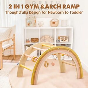 Tiny Land Baby Play Gym, Wooden Play Gym for Baby 0-6 Months, Wooden Baby Play Gym, Wood Play Gym, Wooden Baby Toys 0-9 Months, Neutral Color