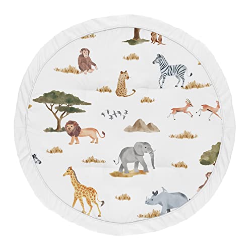 Sweet Jojo Designs Jungle Animals Baby Playmat Tummy Time Infant Play Mat Dark Hunter Green Yellow Grey Rust Orange Black White Wildlife Safari Animal Gray Elephant Giraffe Lion Monkey Leopard Bird