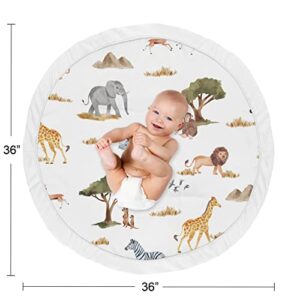 Sweet Jojo Designs Jungle Animals Baby Playmat Tummy Time Infant Play Mat Dark Hunter Green Yellow Grey Rust Orange Black White Wildlife Safari Animal Gray Elephant Giraffe Lion Monkey Leopard Bird