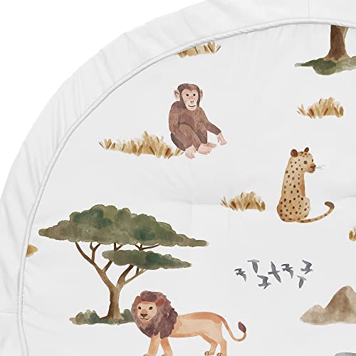 Sweet Jojo Designs Jungle Animals Baby Playmat Tummy Time Infant Play Mat Dark Hunter Green Yellow Grey Rust Orange Black White Wildlife Safari Animal Gray Elephant Giraffe Lion Monkey Leopard Bird